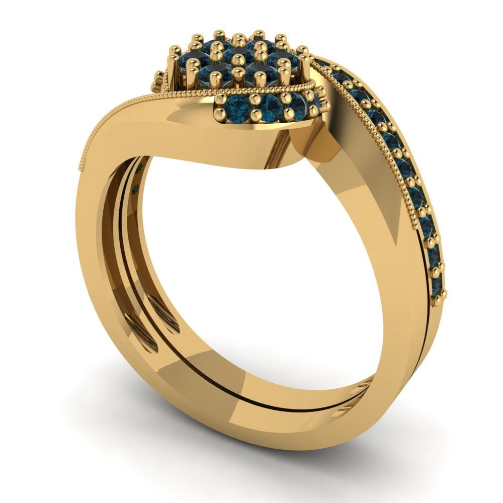 Clara Pucci 18K Yellow Gold Round Cut 0.025Ct Natural London Blue Topaz ...