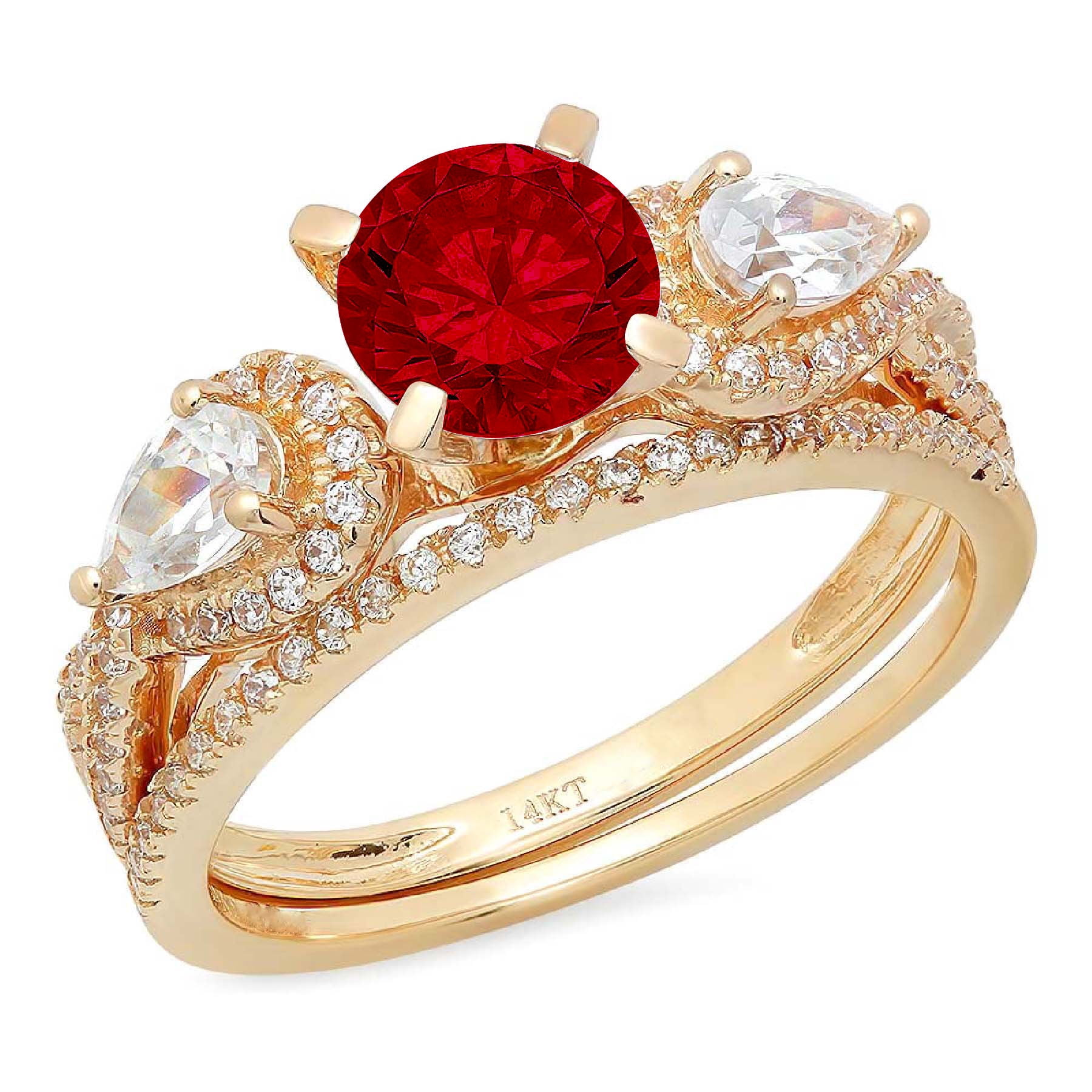 Clara Pucci 18K Yellow Gold Round Cut 1Ct Natural Garnet Engagement ...