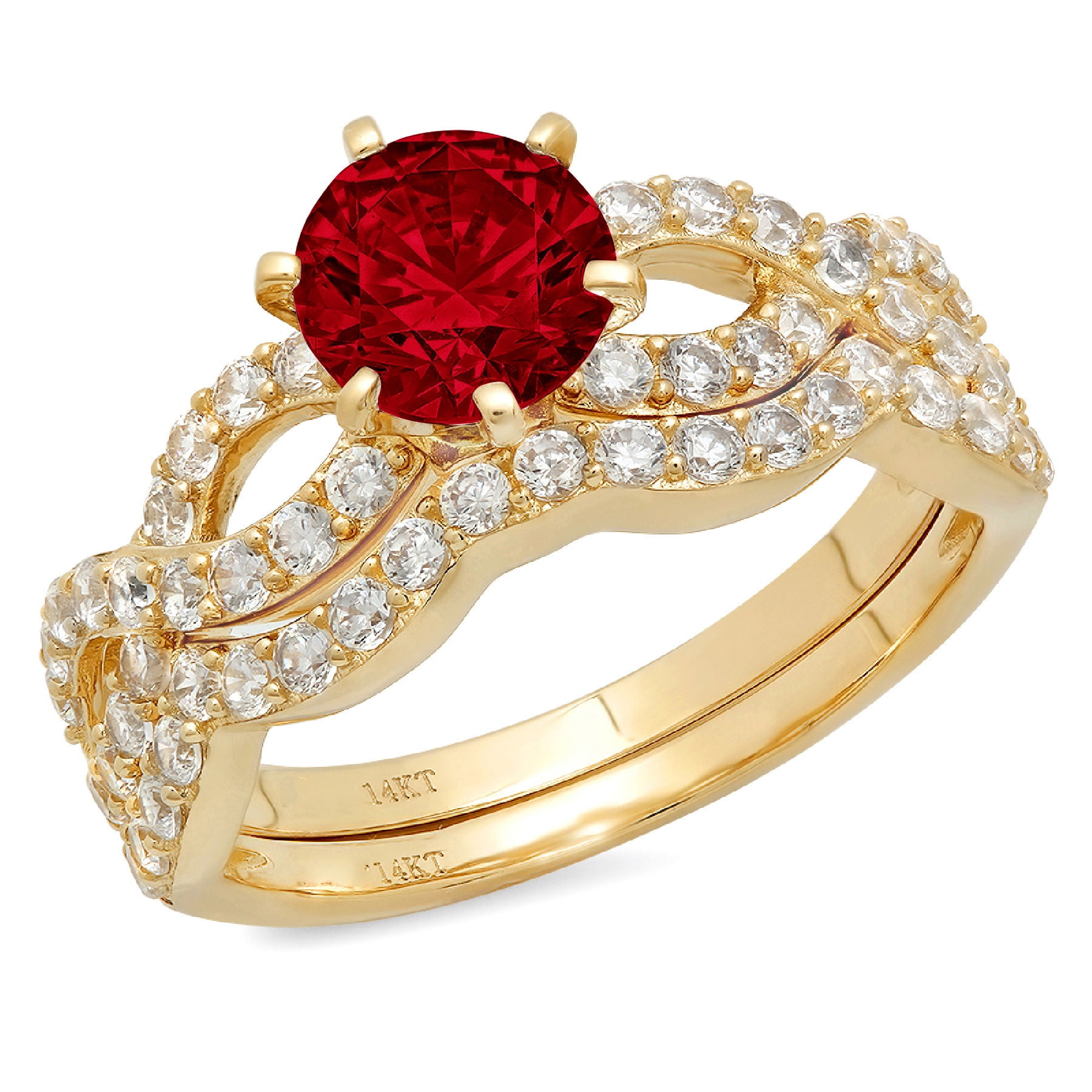 Clara Pucci 18K Yellow Gold Round Cut 1Ct Natural Garnet Engagement ...