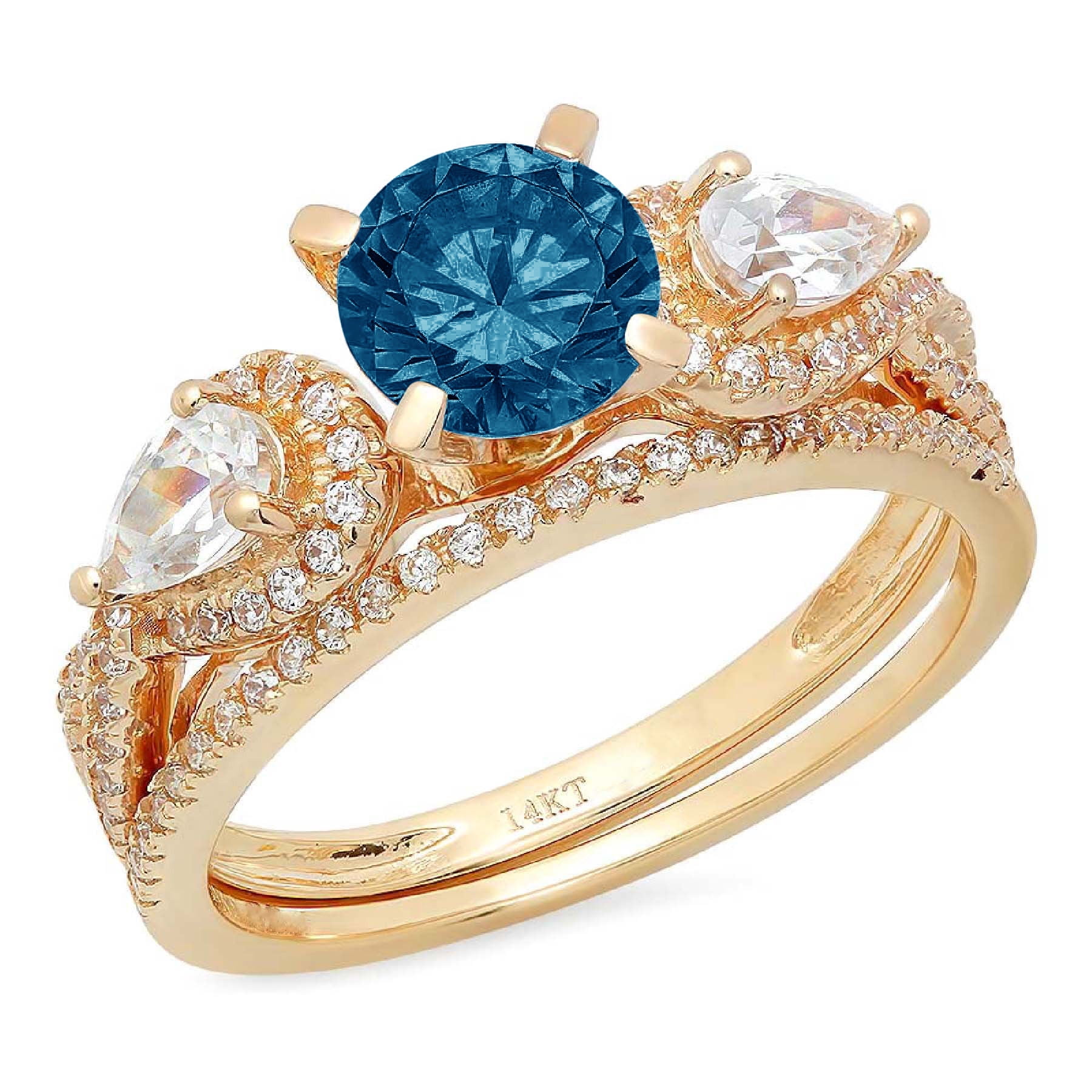 Clara Pucci 18K Yellow Gold Round Cut 1Ct Natural London Blue Topaz ...