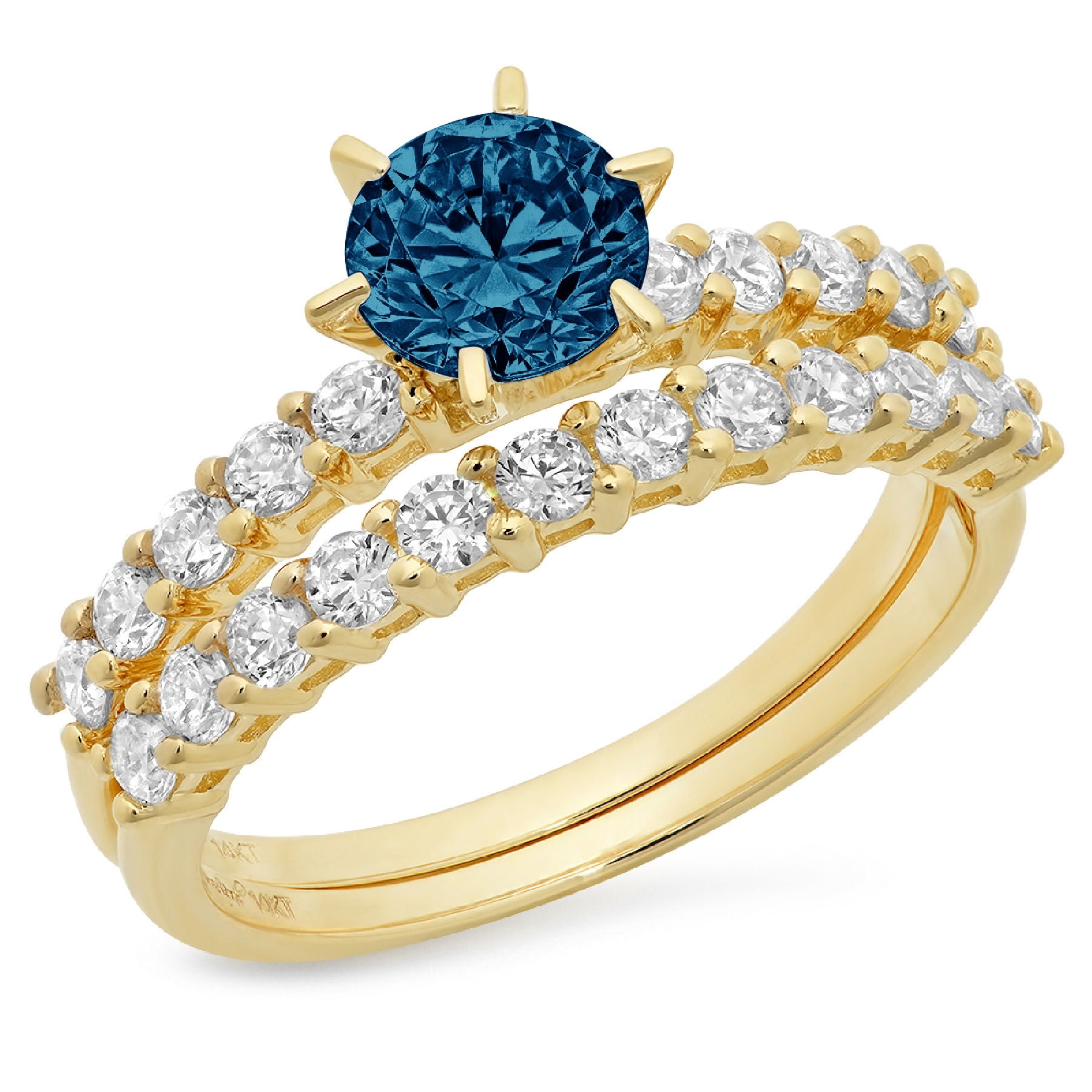 Clara Pucci 18K Yellow Gold Round Cut 1Ct Natural London Blue Topaz ...