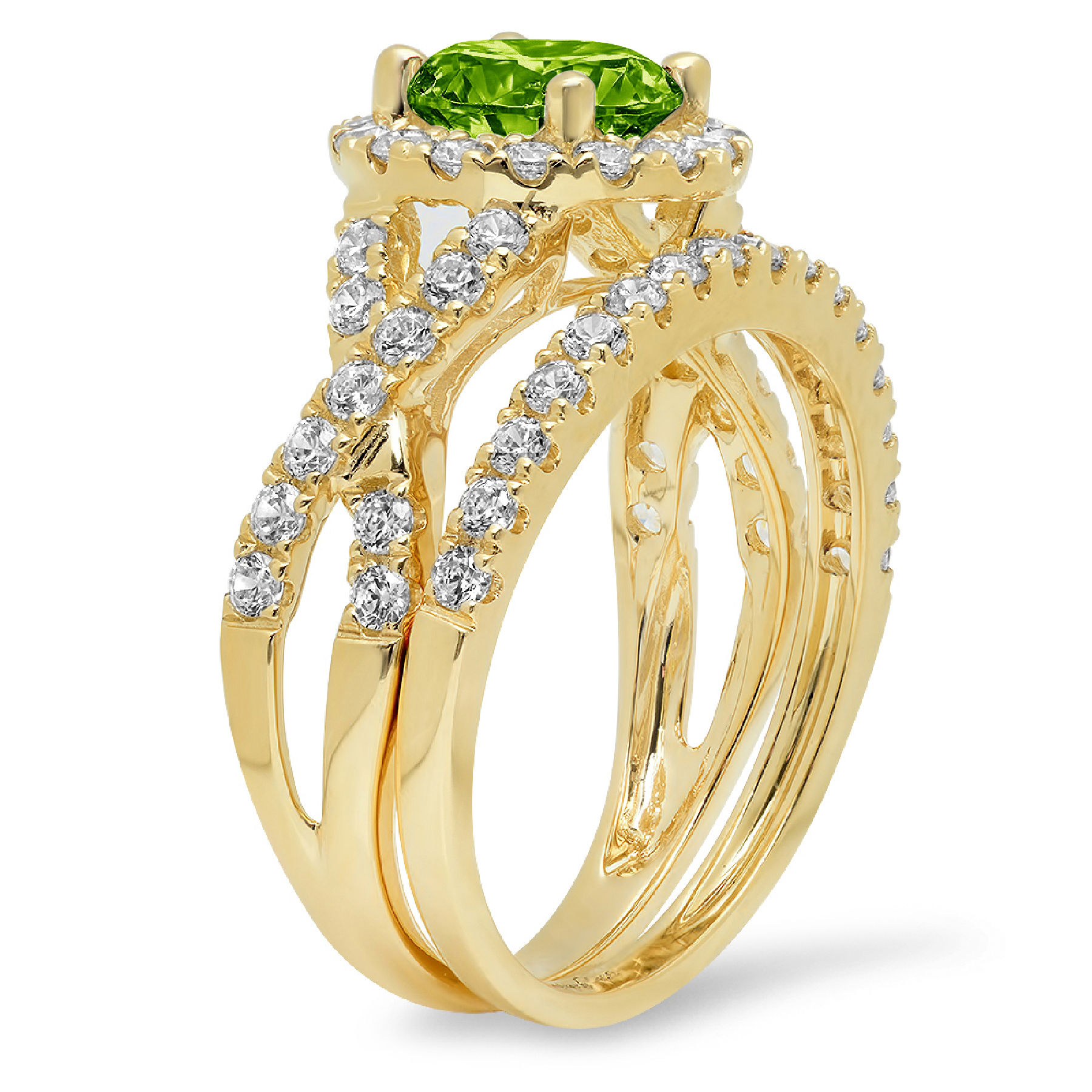 Clara Pucci 18K Yellow Gold Round Cut 1Ct Natural Peridot Engagement ...