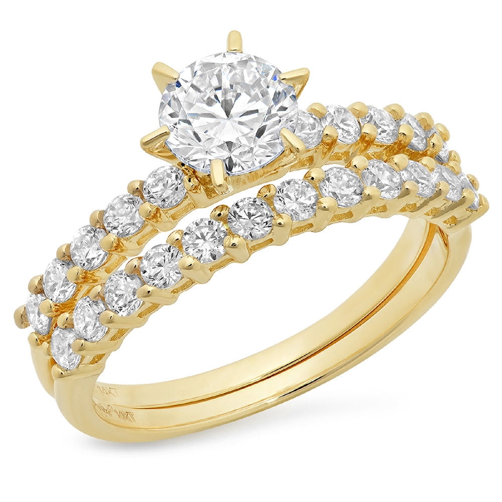 Clara Pucci 18K Yellow Gold Round Cut 1Ct Simulated Clear Diamond ...