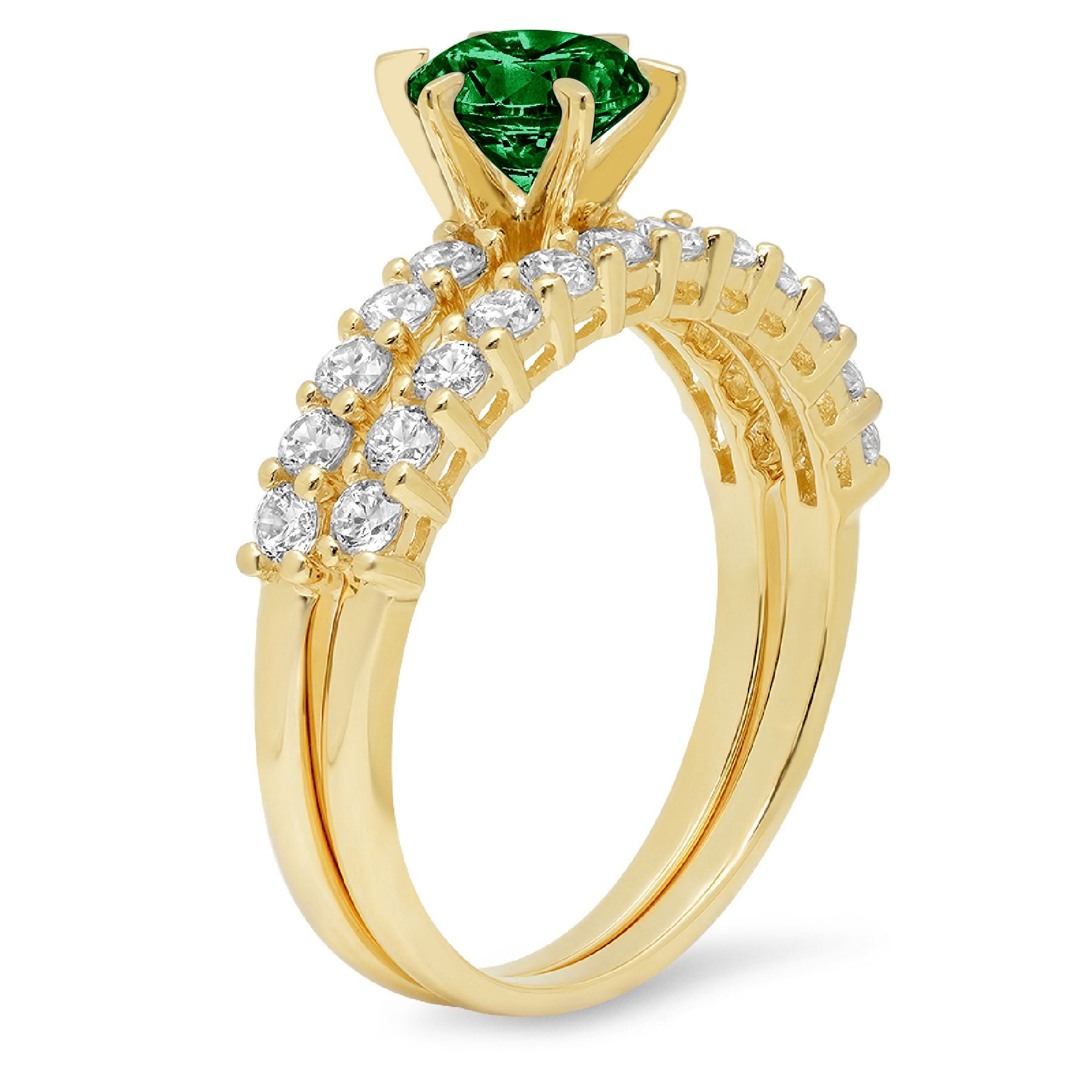 Clara Pucci 18K Yellow Gold Round Cut 1Ct Simulated Emerald Engagement ...