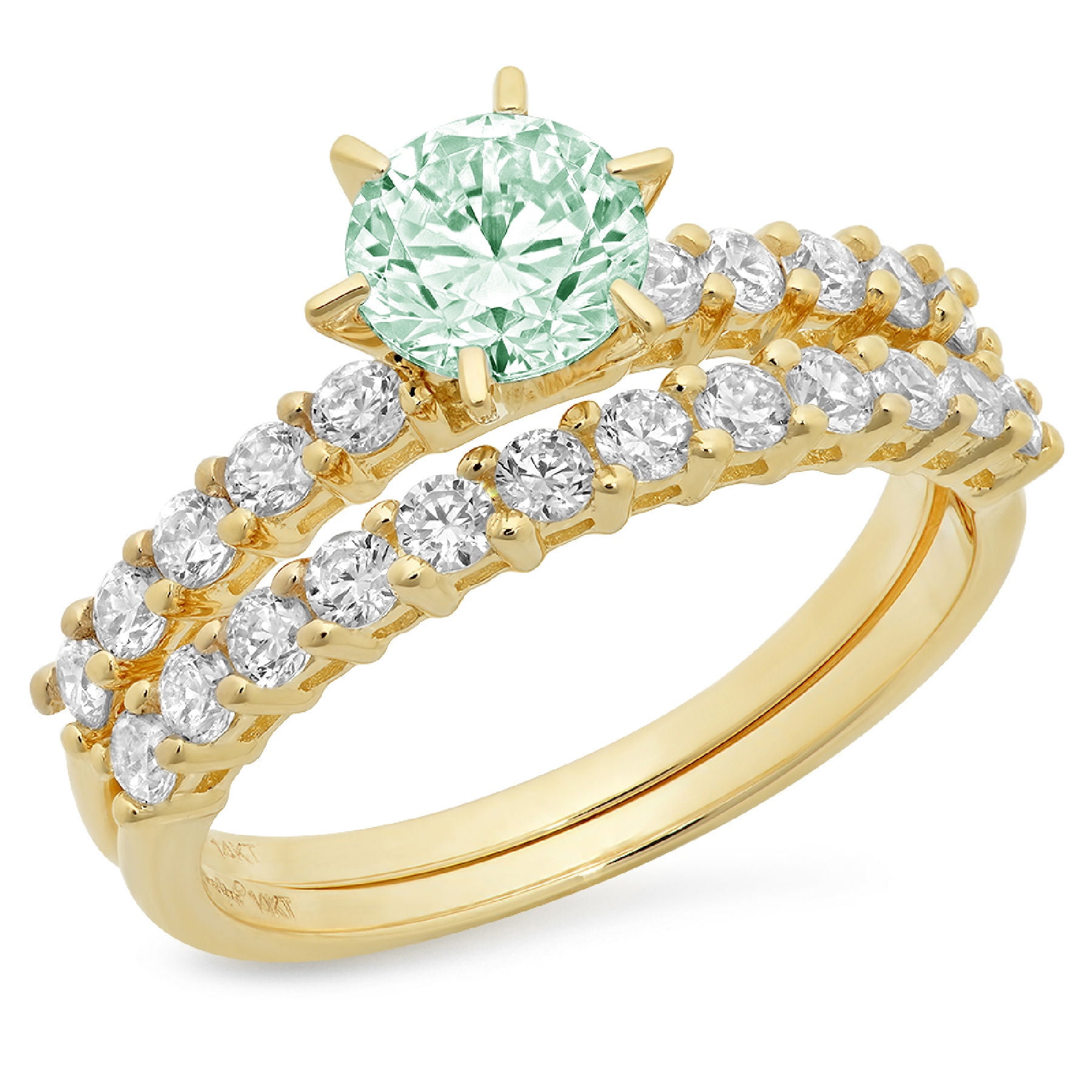Clara Pucci 18K Yellow Gold Round Cut 1Ct Simulated Green Diamond ...