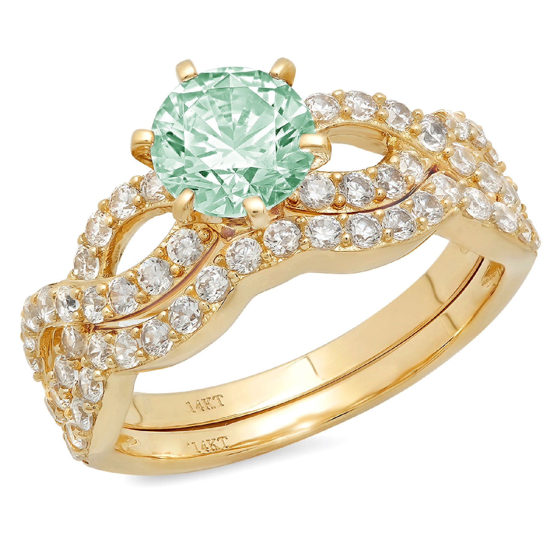 Clara Pucci 18K Yellow Gold Round Cut 1Ct Simulated Green Diamond ...