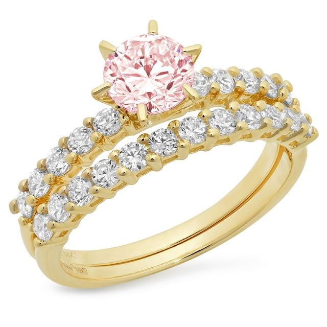Clara Pucci 18K Yellow Gold Round Cut 1Ct Simulated Pink Diamond ...