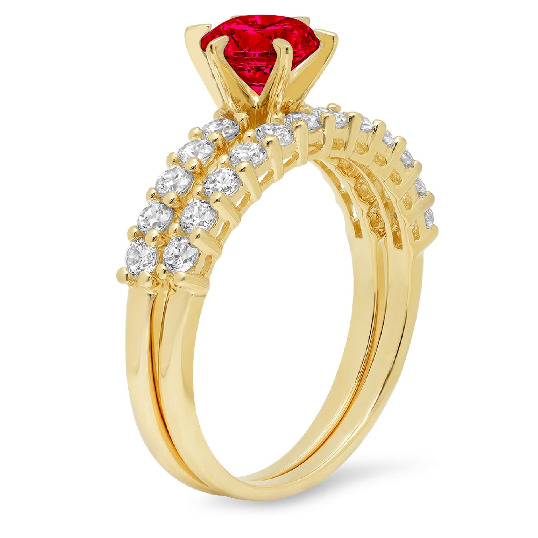 Clara Pucci 18K Yellow Gold Round Cut 1Ct Simulated Ruby Engagement ...