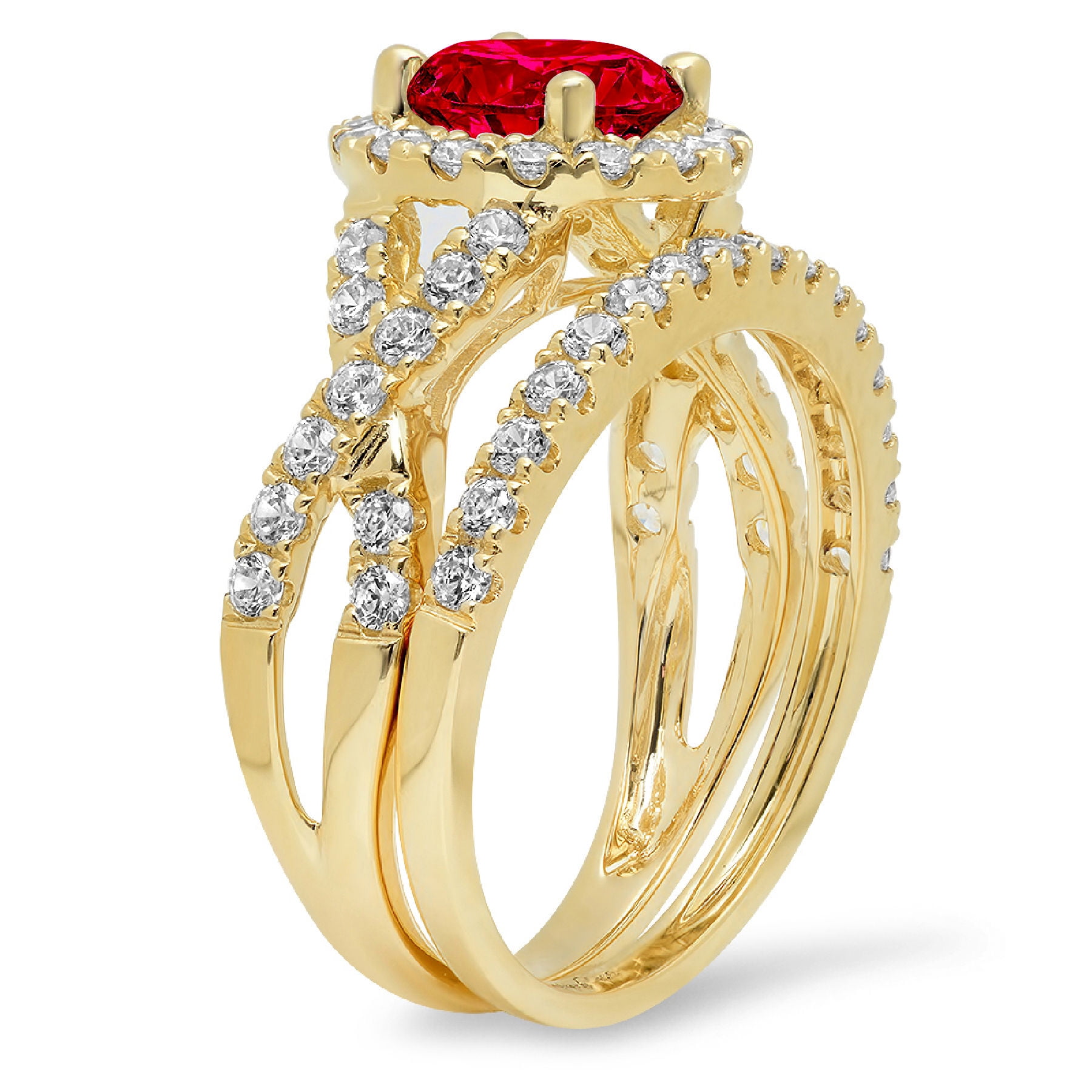 Clara Pucci 18K Yellow Gold Round Cut 1Ct Simulated Ruby Engagement ...