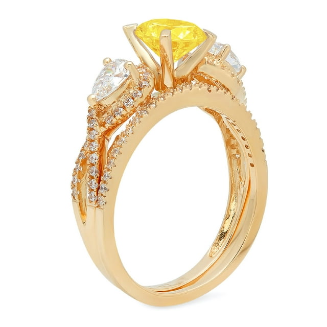 Clara Pucci 18K Yellow Gold Round Cut 1Ct Simulated Yellow Diamond ...
