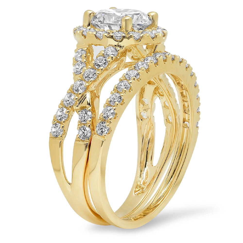 Clara Pucci 18K Yellow Gold Round Cut 1Ct Synthetic White Sapphire ...
