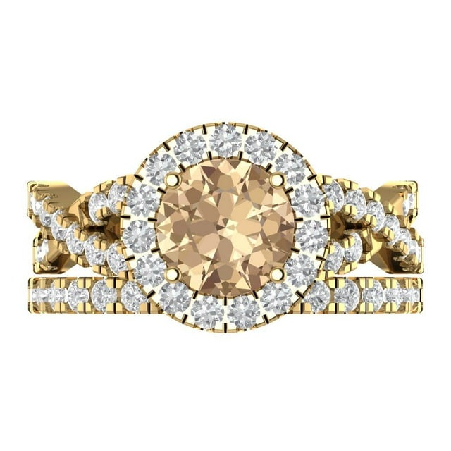 Clara Pucci 18K Yellow Gold Round Cut 1Ct Synthetic Yellow Moissanite ...