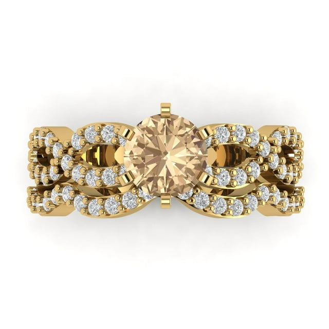 Clara Pucci 18K Yellow Gold Round Cut 1Ct Synthetic Yellow Moissanite ...