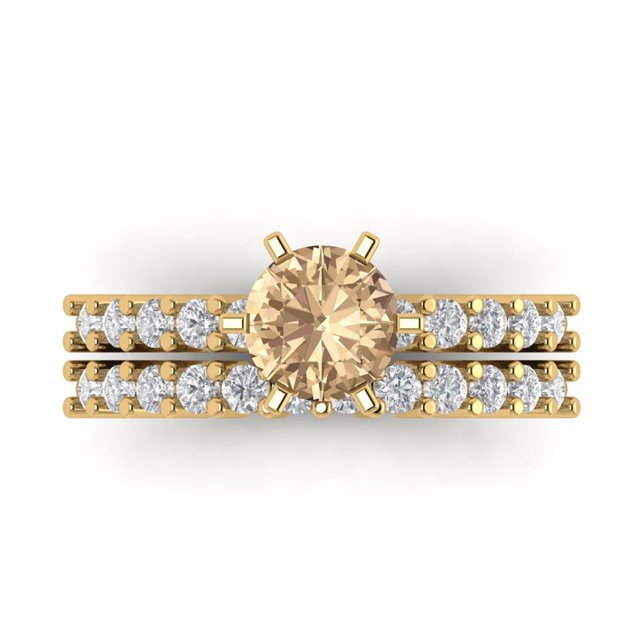 Clara Pucci 18K Yellow Gold Round Cut 1Ct Synthetic Yellow Moissanite Engagement Ring + Matching ...