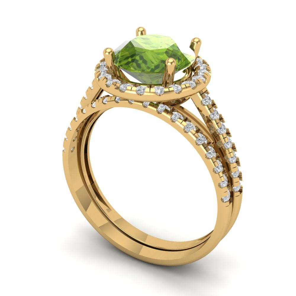 Clara Pucci 18K Yellow Gold Round Cut 2Ct Natural Peridot Engagement ...