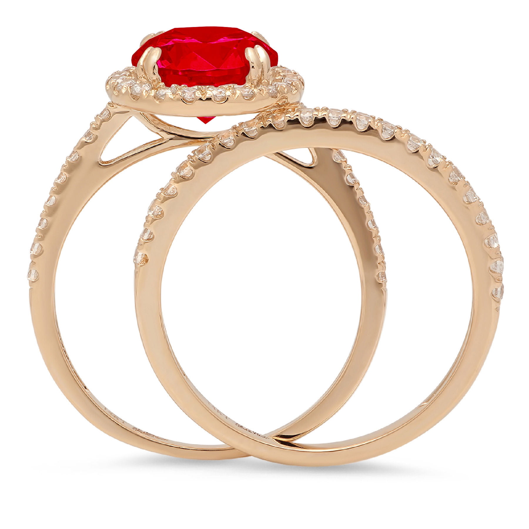 Clara Pucci 18K Yellow Gold Round Cut 2Ct Simulated Ruby Engagement ...