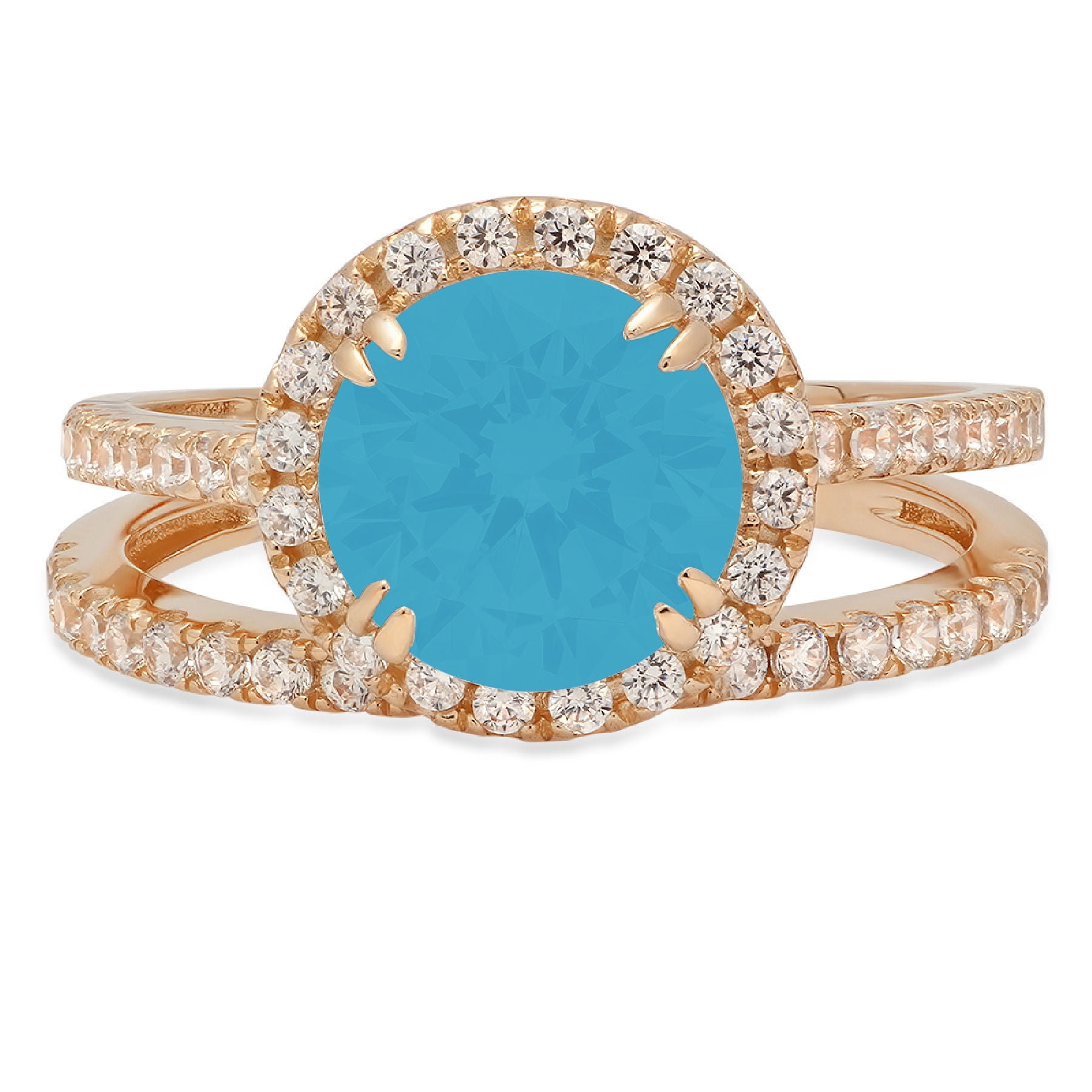 Clara Pucci 18K Yellow Gold Round Cut 2Ct Simulated Turquoise ...