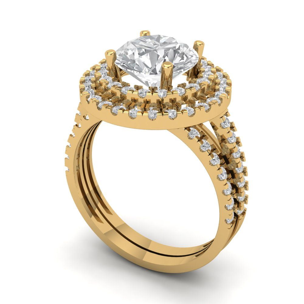 Clara Pucci 18K Yellow Gold Round Cut 2Ct Synthetic Moissanite ...