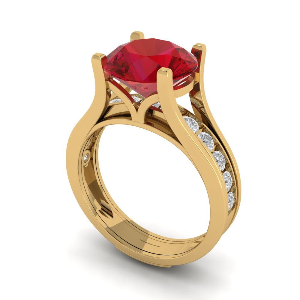 Clara Pucci 18K Yellow Gold Round Cut 3Ct Simulated Ruby Engagement ...