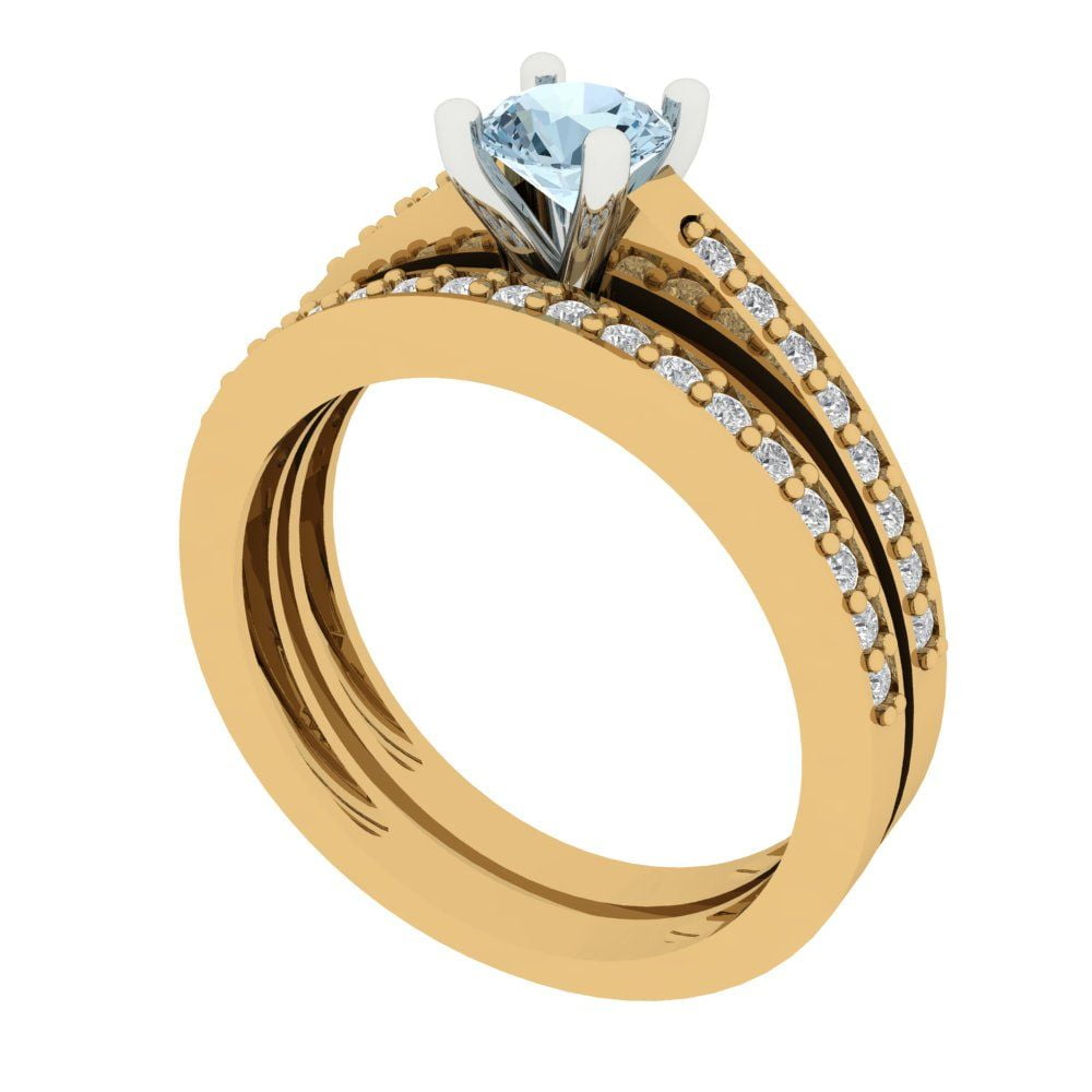 Clara Pucci 18K Yellow/White Gold 0.86 Natural Aquamarine Engraveable ...