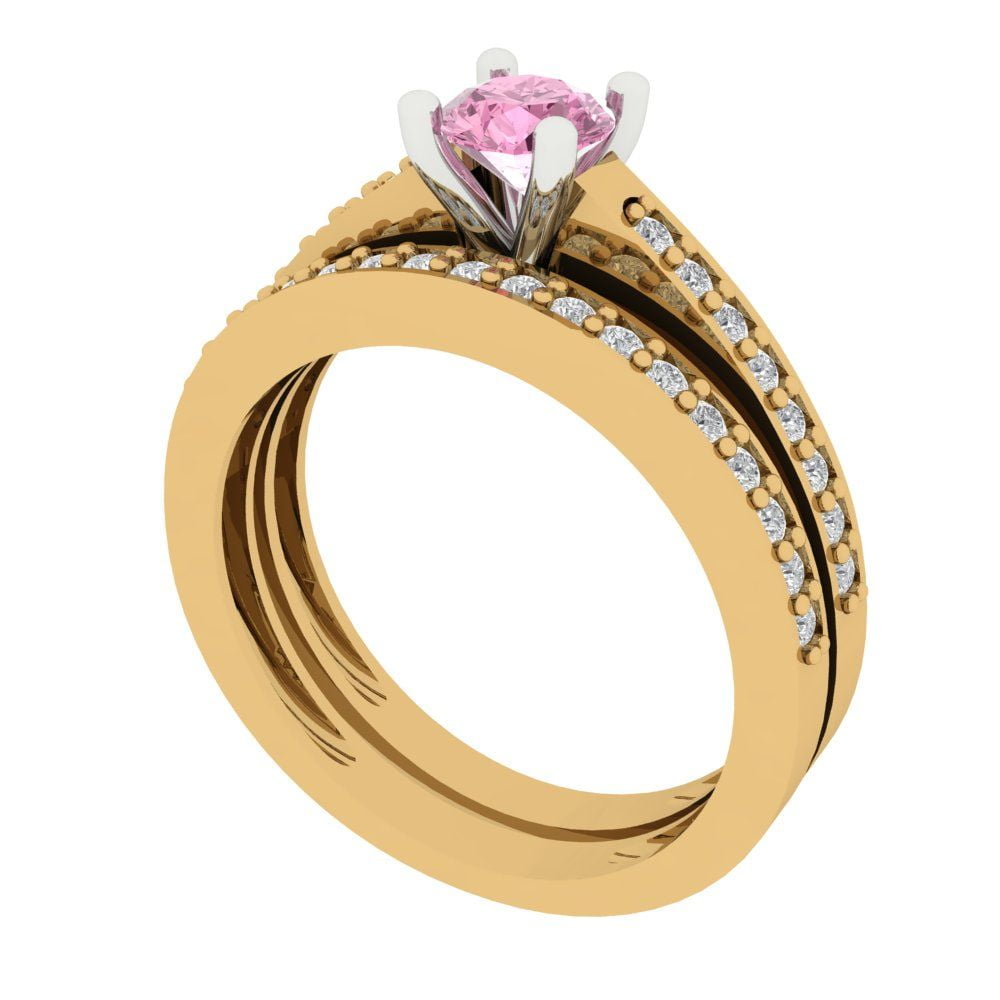 Clara Pucci 18K Yellow/White Gold 0.86 Simulated Pink Diamond ...