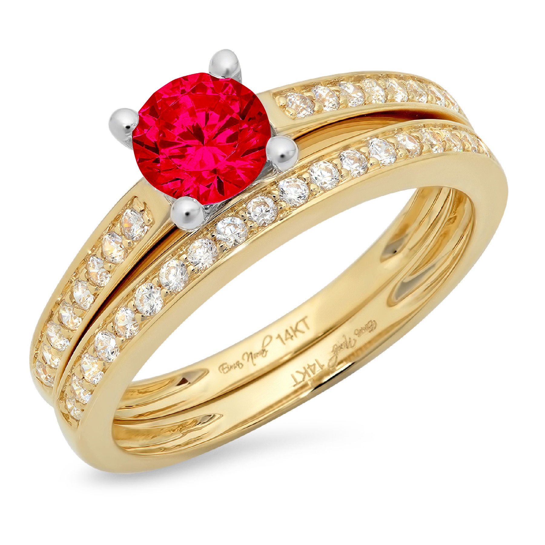 Clara Pucci 18K Yellow/White Gold 0.86 Simulated Ruby Engraveable ...