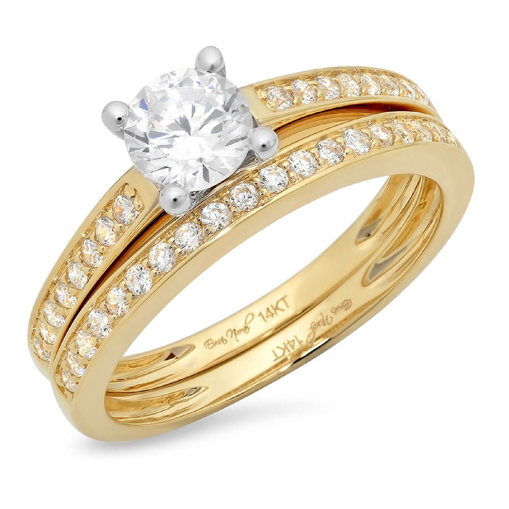 Clara Pucci 18K Yellow/White Gold 0.86 Synthetic Moissanite Engraveable ...