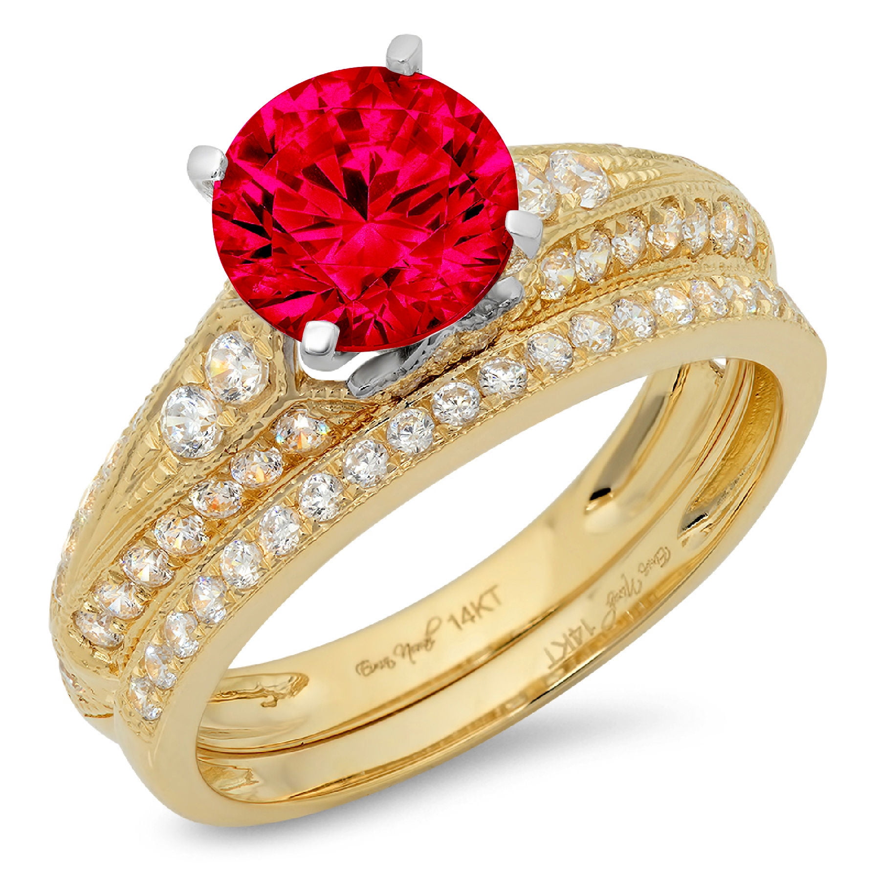 Clara Pucci 18K Yellow/White Gold 2.095 Simulated Ruby Engraveable ...