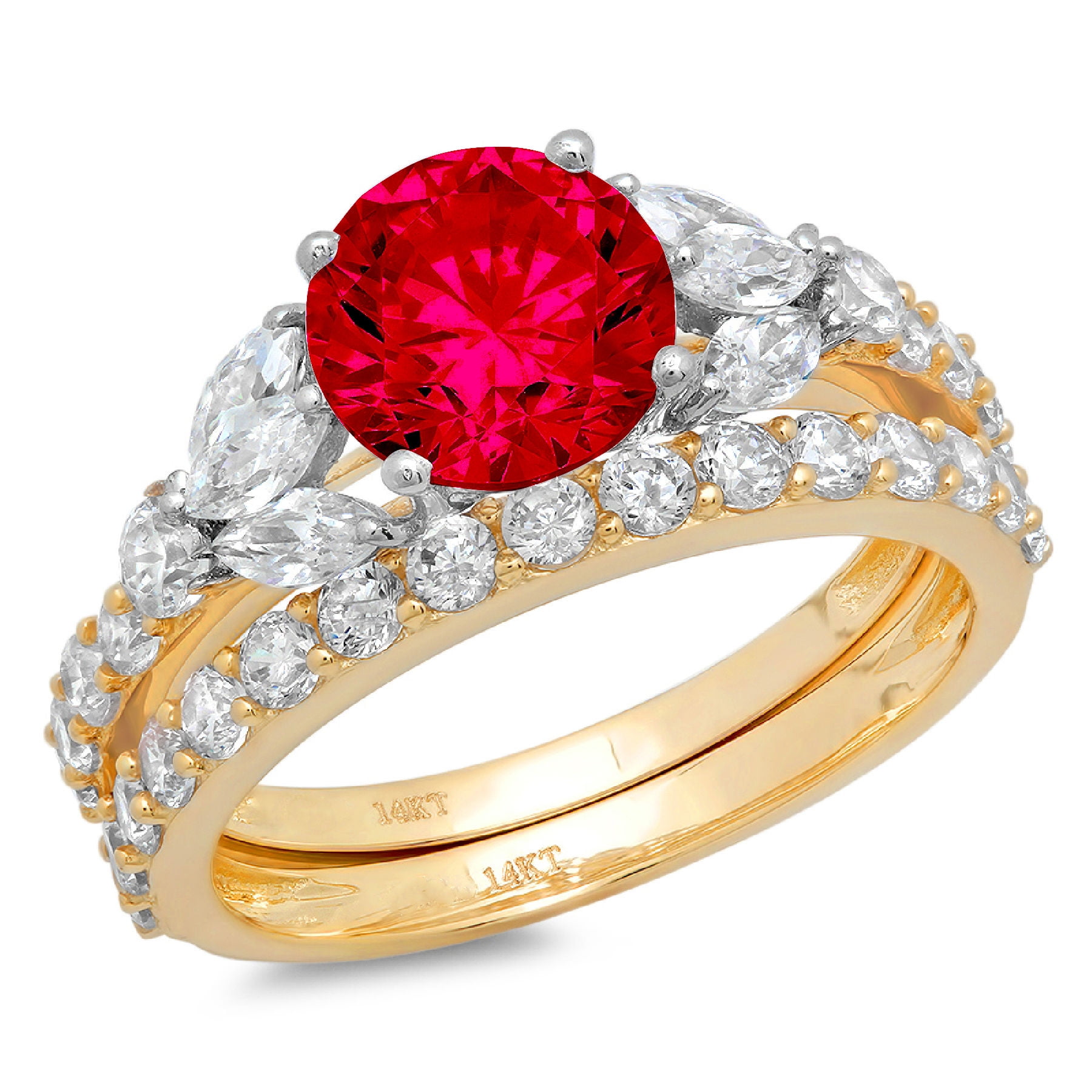 Clara Pucci 18K Yellow/White Gold 2.94 Simulated Ruby Engraveable ...