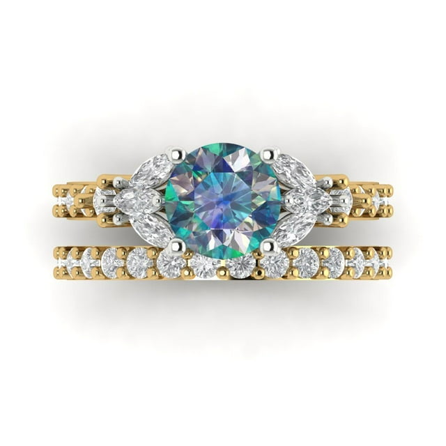 Clara Pucci 18K Yellow/White Gold 2.94 Synthetic Blue Moissanite ...
