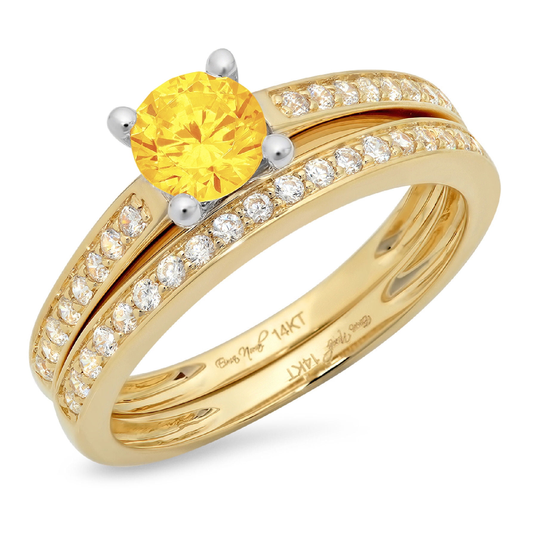 Clara Pucci 18K Yellow/White Gold Round Cut 0.5Ct Natural Citrine ...