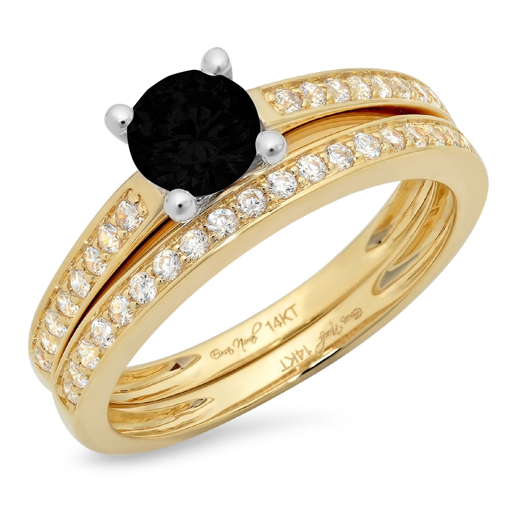 Clara Pucci 18K Yellow/White Gold Round Cut 0.5Ct Natural Onyx ...