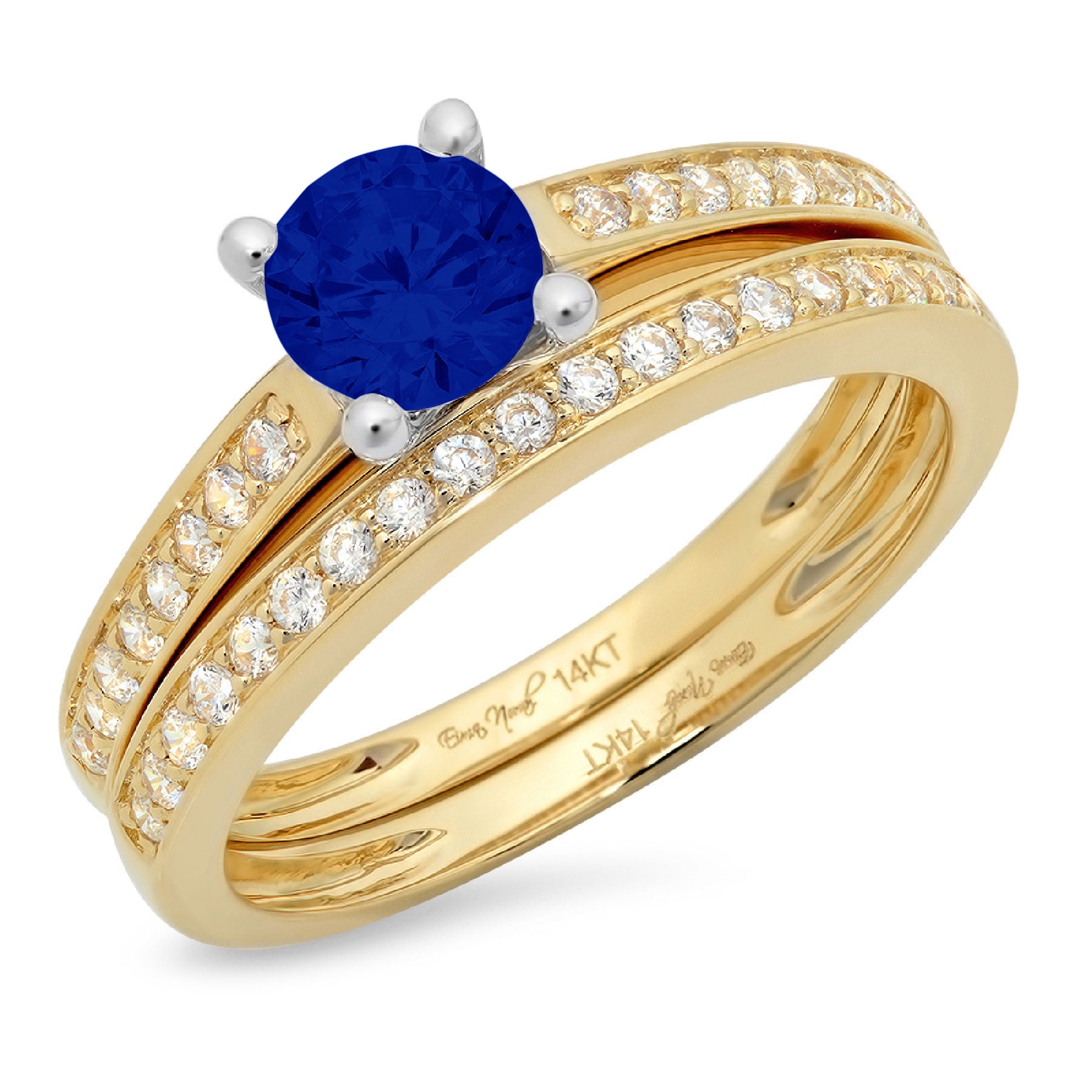 Clara Pucci 18K Yellow/White Gold Round Cut 0.5Ct Simulated Blue ...