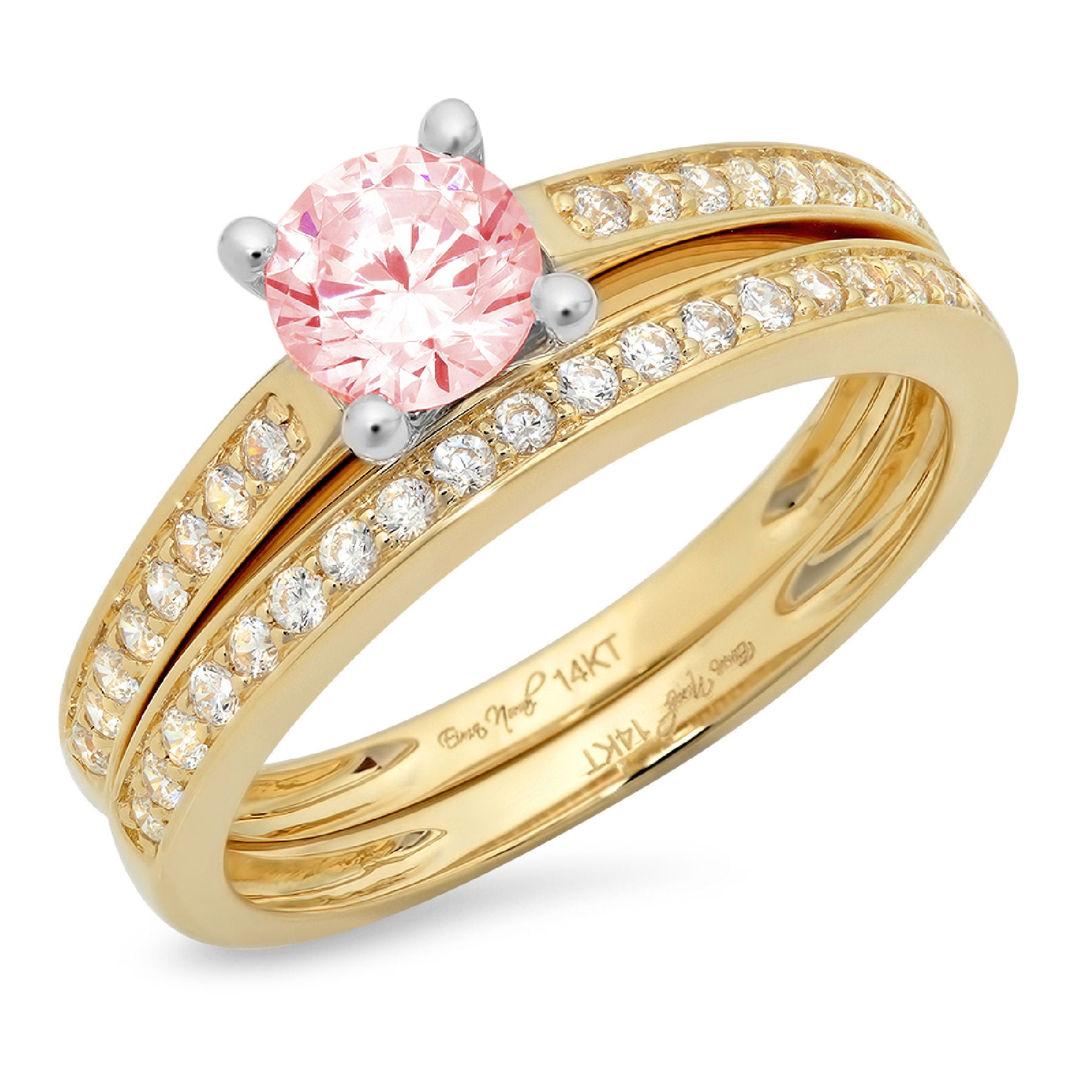 Clara Pucci 18K Yellow/White Gold Round Cut 0.5Ct Simulated Pink ...