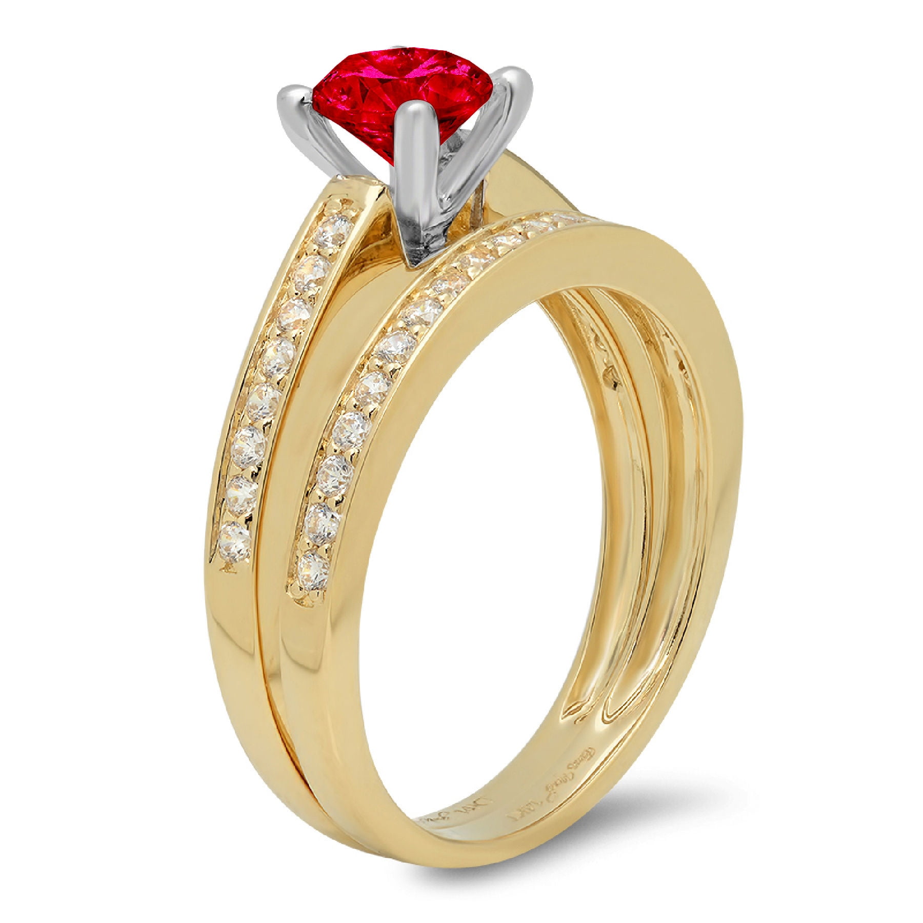 Clara Pucci 18K Yellow/White Gold Round Cut 0.5Ct Simulated Ruby ...