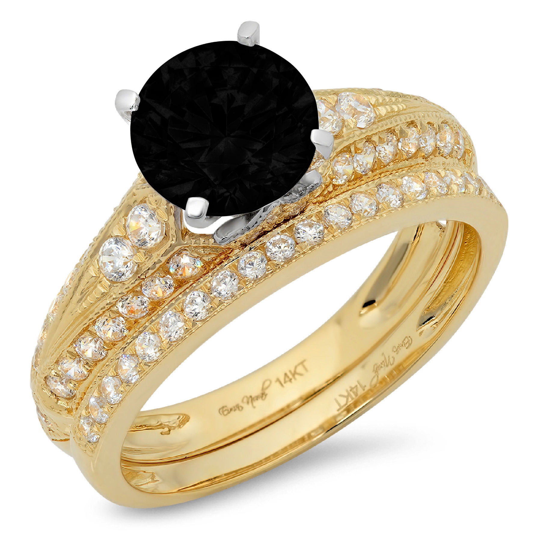 Clara Pucci 18K Yellow/White Gold Round Cut 1.5Ct Natural Onyx ...
