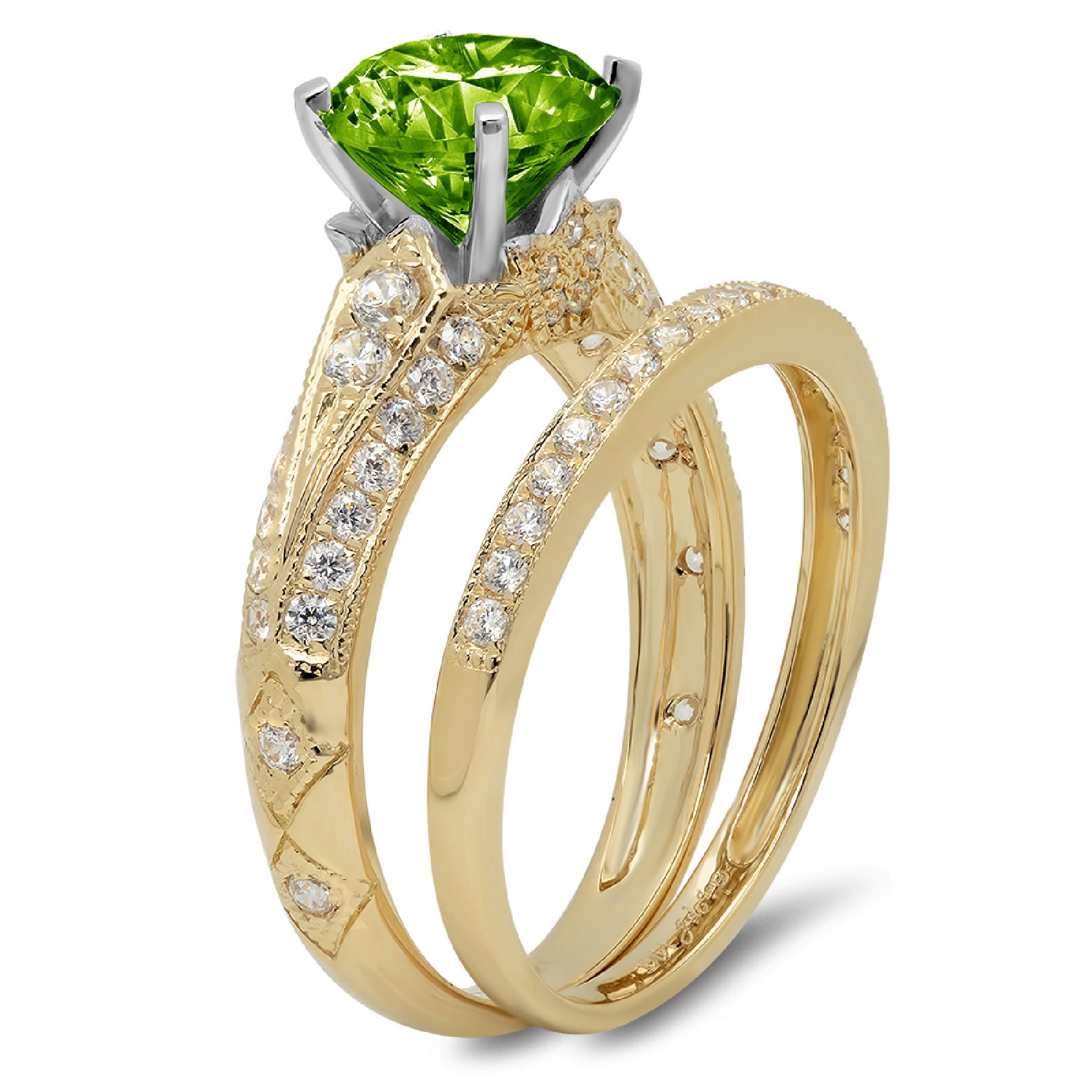 Clara Pucci 18K Yellow/White Gold Round Cut 1.5Ct Natural Peridot ...