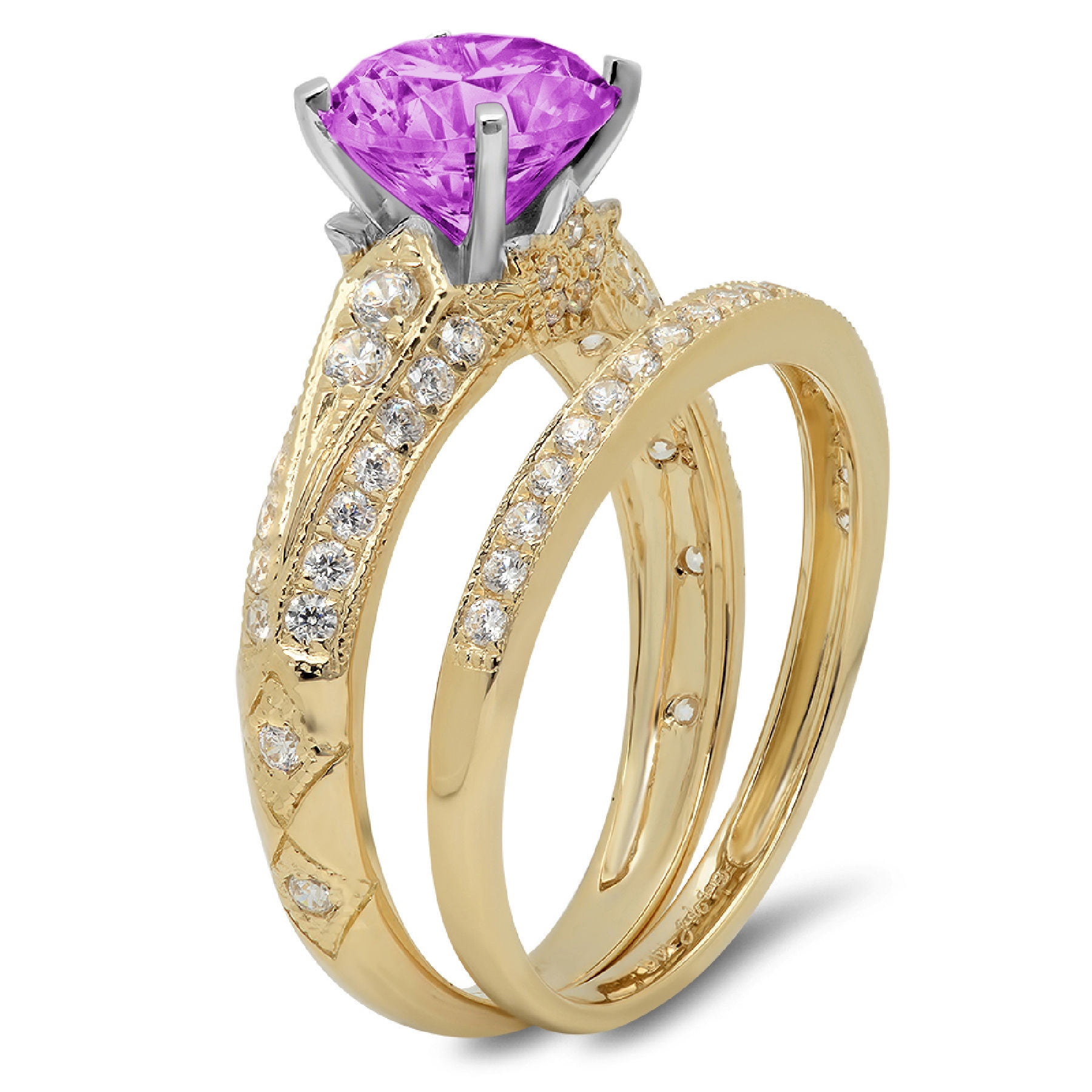 Clara Pucci 18K Yellow/White Gold Round Cut 1.5Ct Simulated Alexandrite ...