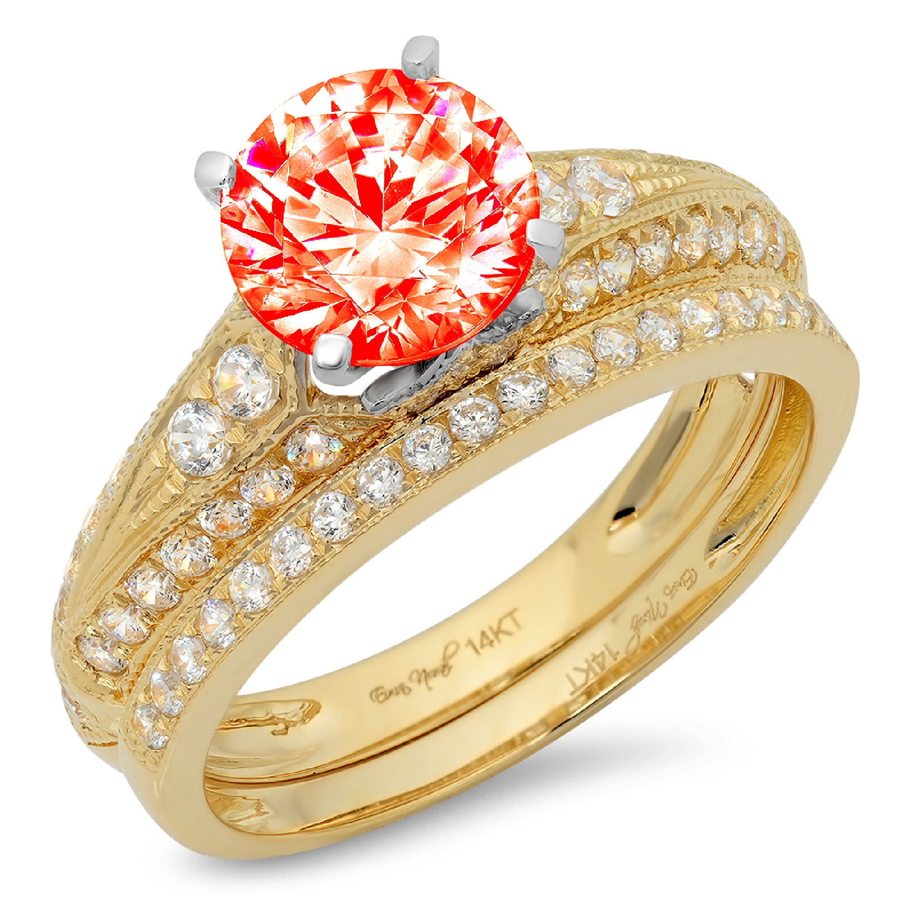 Clara Pucci 18K Yellow/White Gold Round Cut 1.5Ct Simulated Red Diamond ...