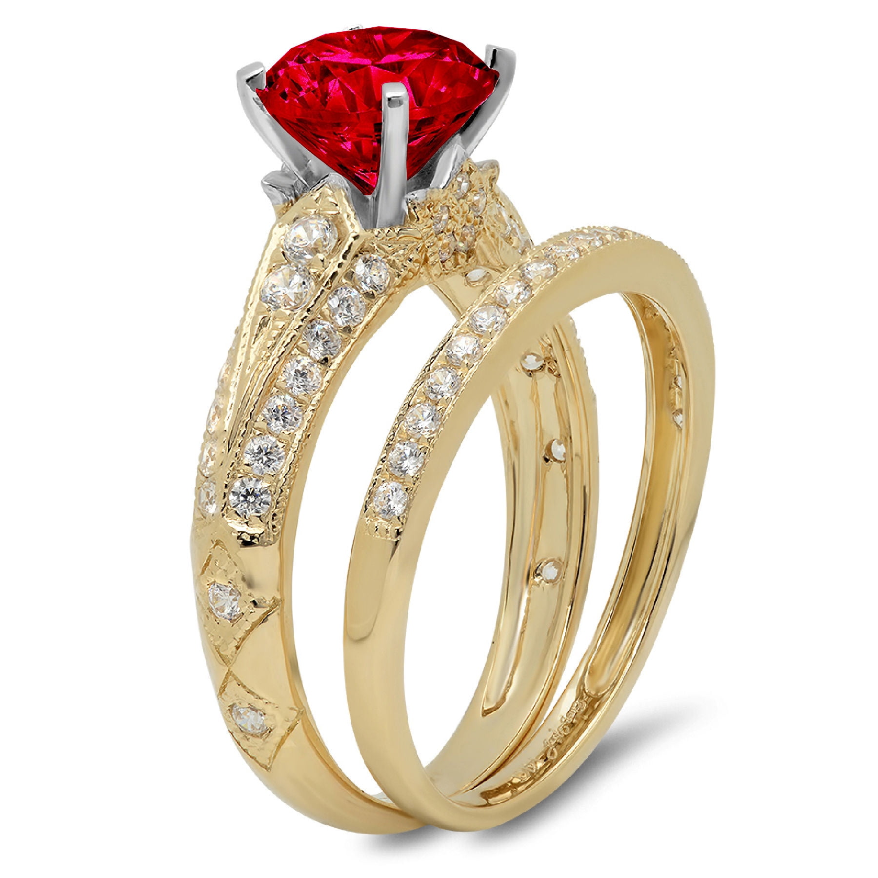 Clara Pucci 18K Yellow/White Gold Round Cut 1.5Ct Simulated Ruby ...