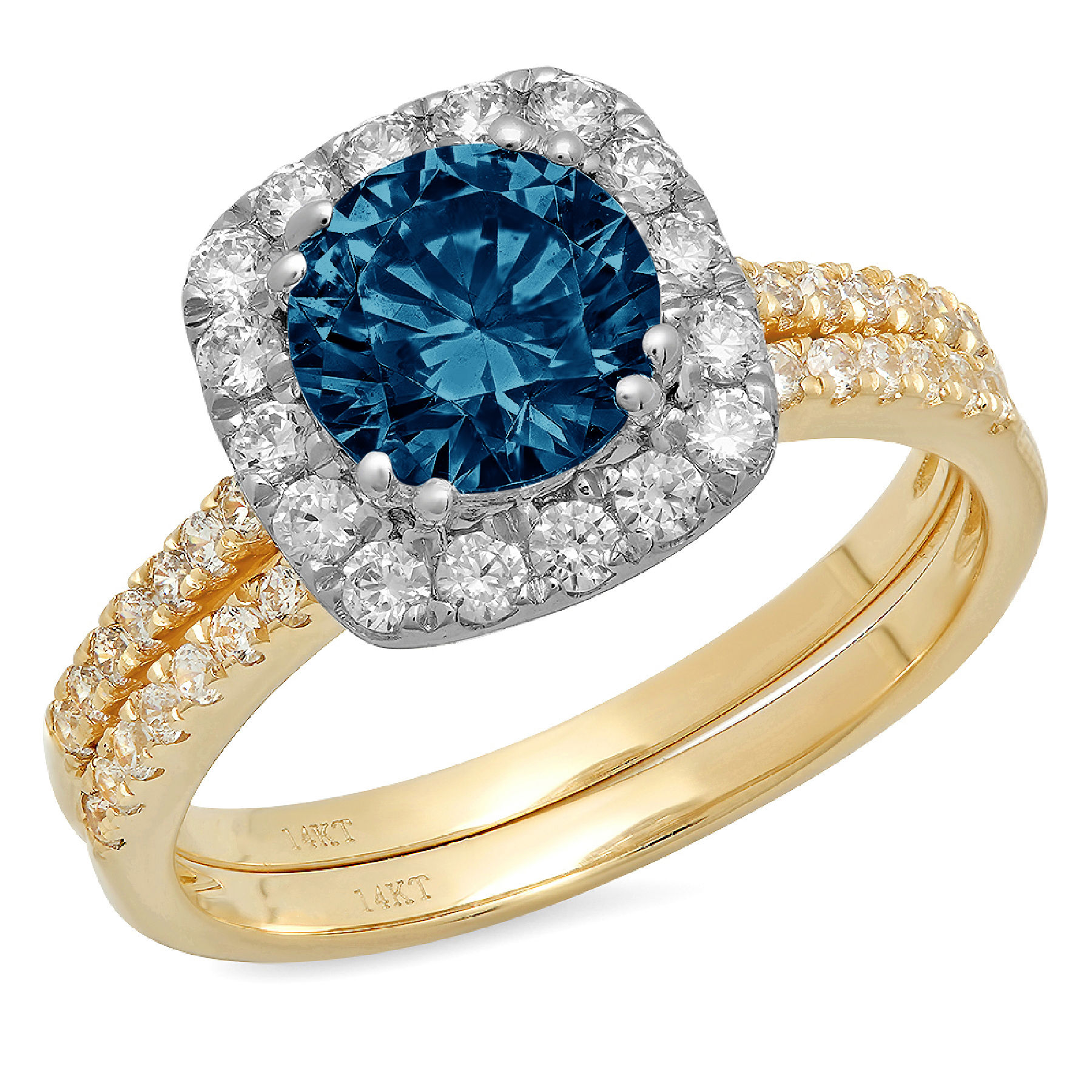 Clara Pucci 18K Yellow/White Gold Round Cut 1Ct Natural London Blue ...