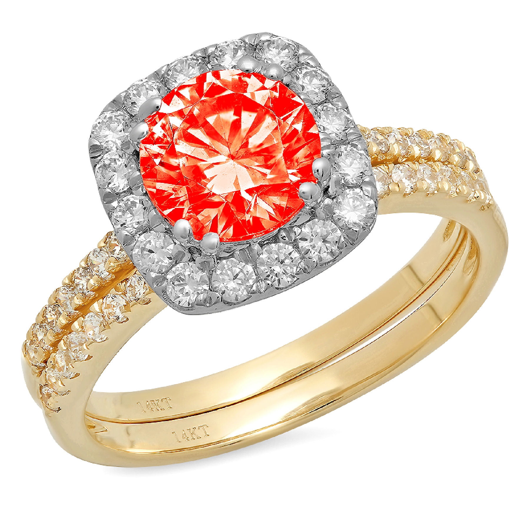 Clara Pucci 18K Yellow/White Gold Round Cut 1Ct Simulated Red Diamond ...