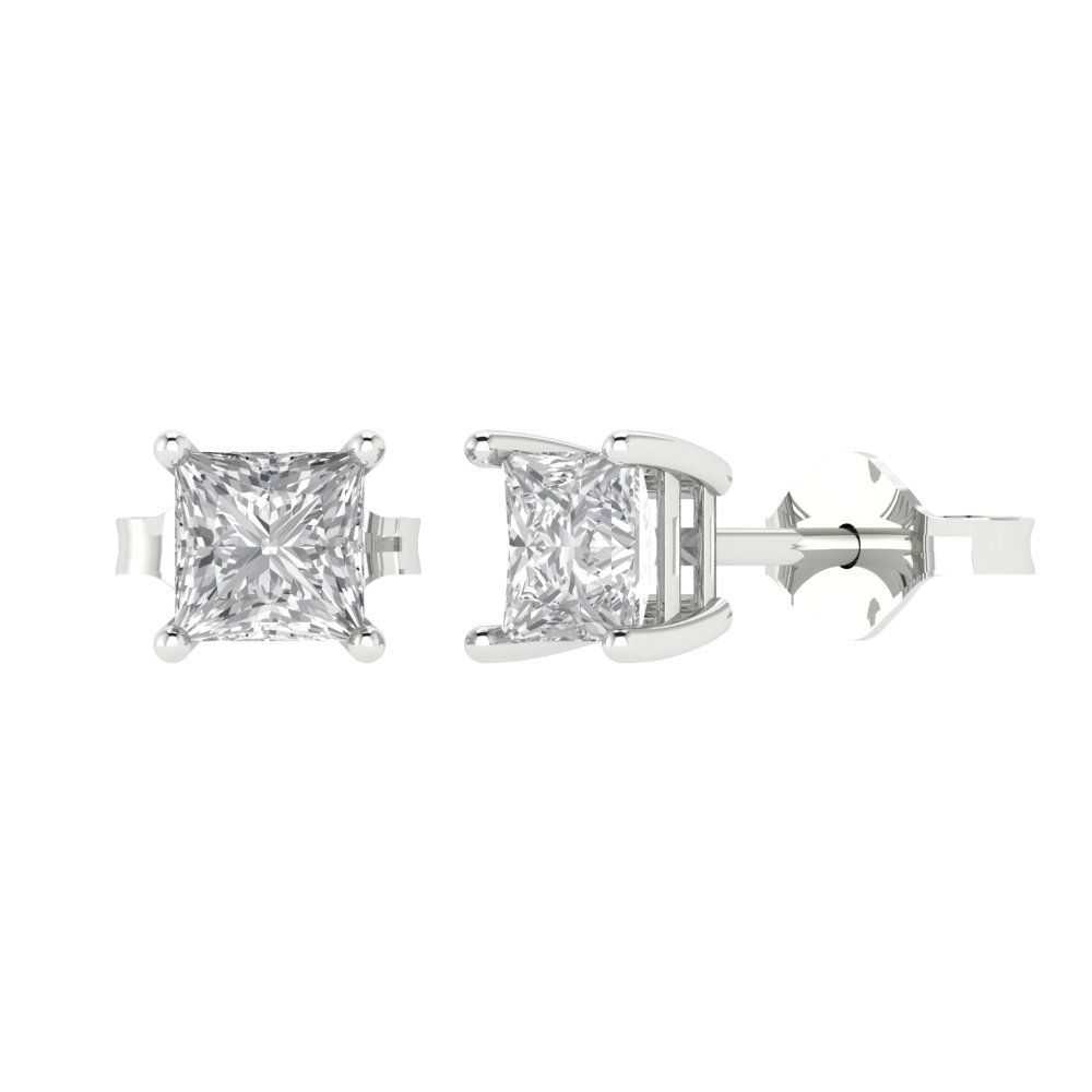 2 ct Push-Back Stud Earrings for Women | 5.5mm Princess Cut Moissanite ...