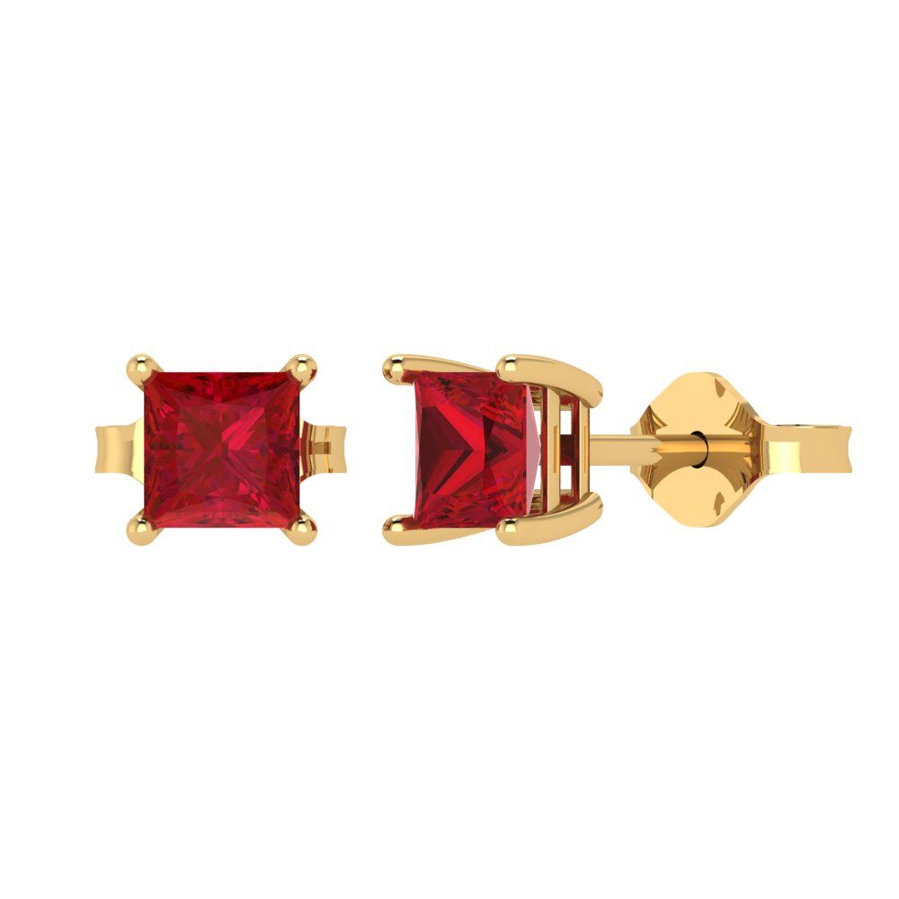 2 ct Push-Back Stud Earrings for Women | 5.5mm Princess Cut Simulated ...