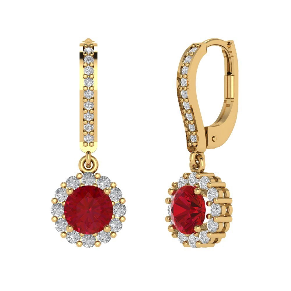 Clara Pucci 2.235Ct Ruby Round Cut VVS1 Lever Back Drop Dangle 14k ...