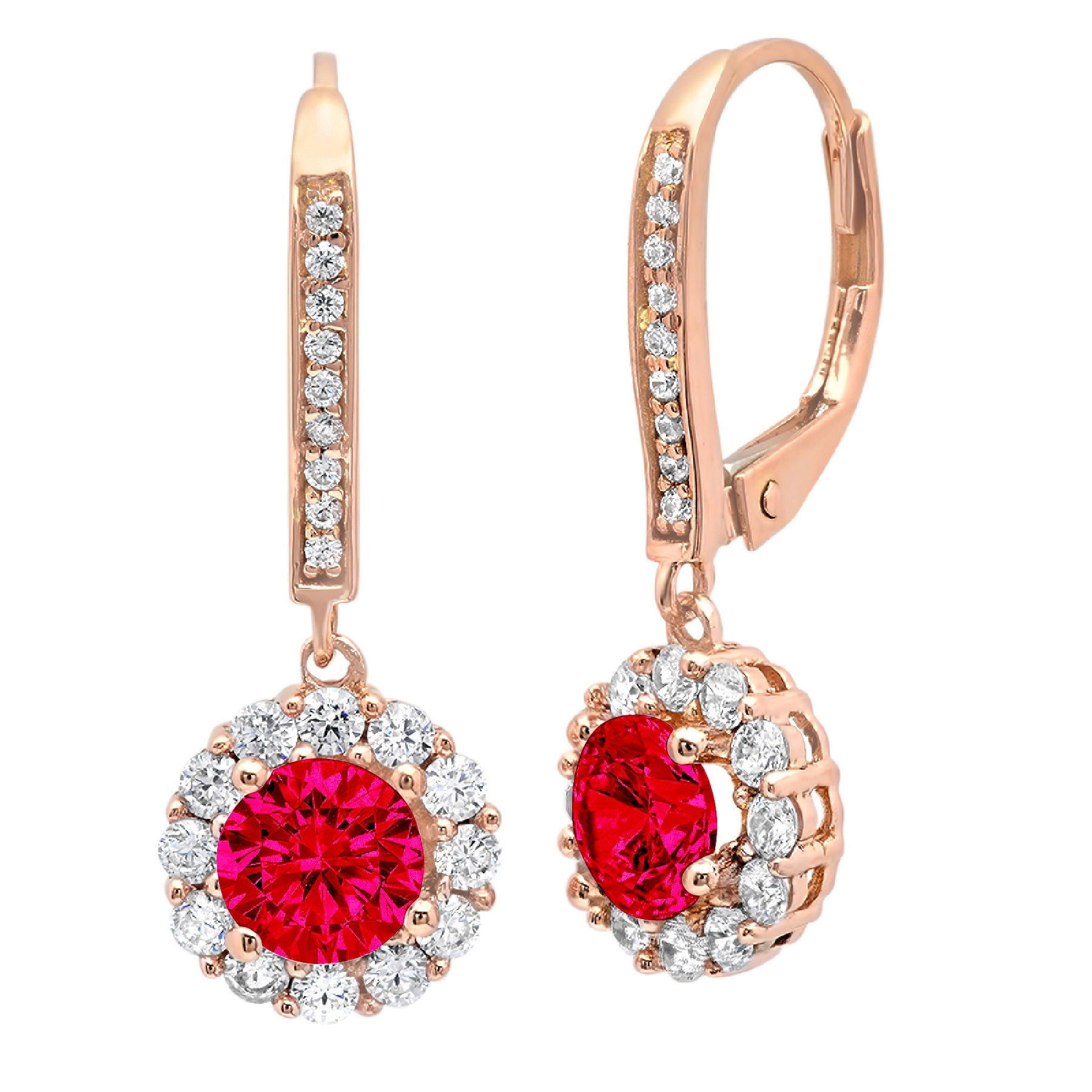 Clara Pucci 2.235Ct Simulated Ruby Round Cut Lever Back Drop Dangle ...