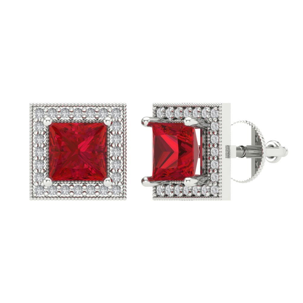 Clara Pucci 2.24Ct Ruby Princess Cut VVS1 Screw Back Stud 18k Solid ...