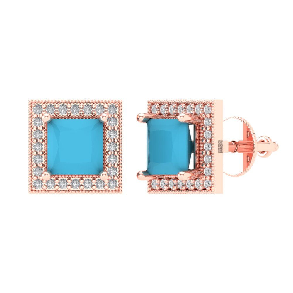 Clara Pucci 2.24Ct Turquoise Princess Cut VVS1 Screw Back Stud 14k ...