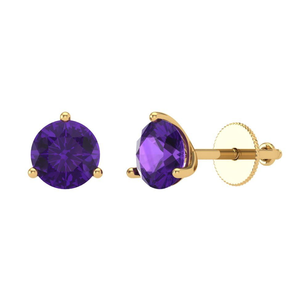 Clara Pucci 2Ct Natural Amethyst Round Cut VVS1 Screw Back Stud 14k ...