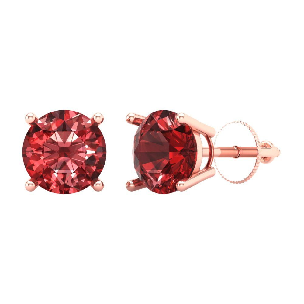 Clara Pucci 3Ct Natural Garnet Round Cut VVS1 Screw Back Stud 18k Solid ...